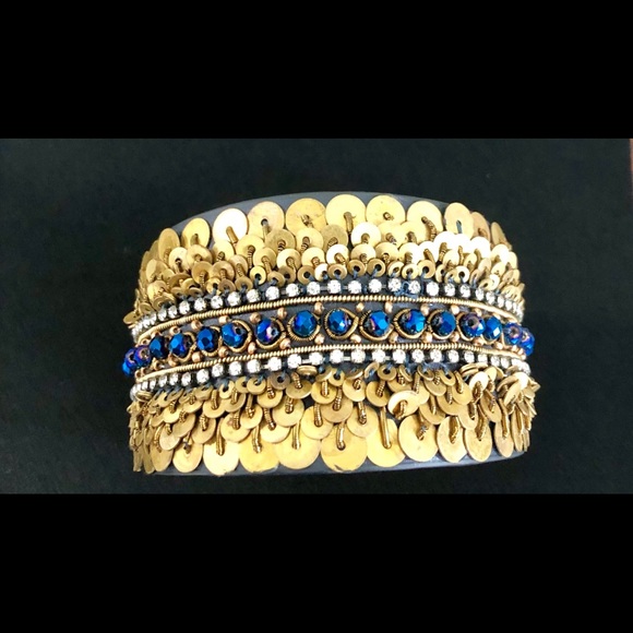 Jewelry | Gold And Blue Boho Tribal Collar Cuff Set | Poshmark